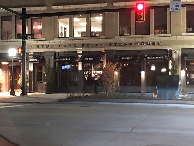 Hyde Park's elegant street presence whispers of expense accounts and anniversary dinners where the steaks are as impressive as the occasion.