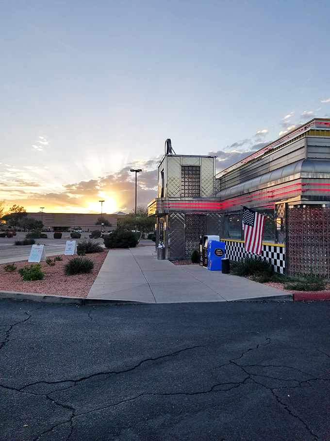 Nana Dee's Diner: Sunset creates the perfect backdrop for this classic diner – Arizona's dramatic skies meeting breakfast drama.