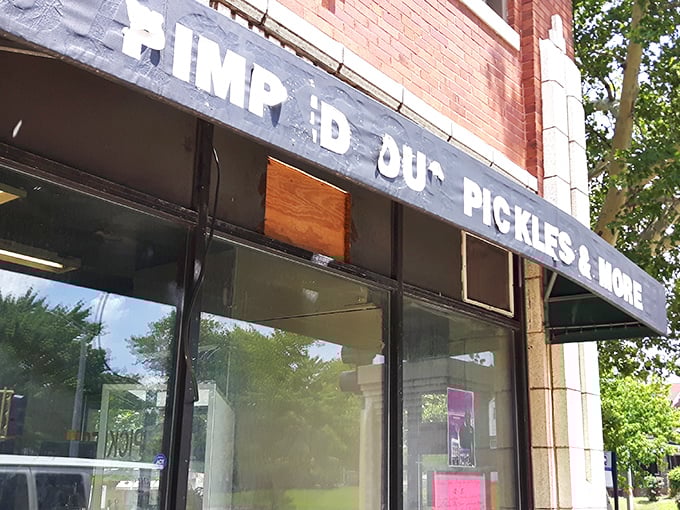 That understated brick storefront hides pickle paradise. Pimped Out Pickles proves that cucumbers can have second, much more flavorful lives.