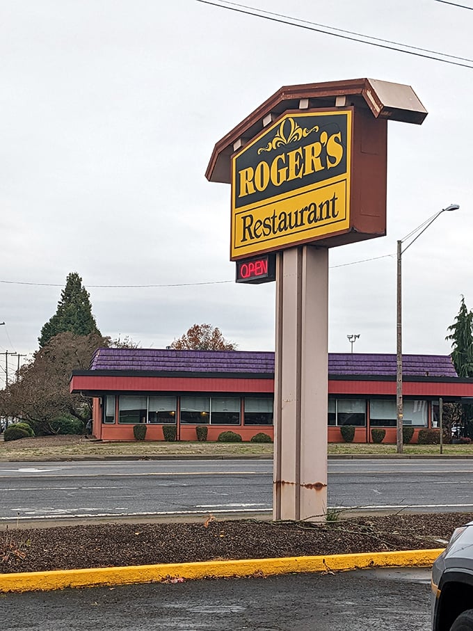 Roger's Restaurant (Albany): That vintage yellow sign isn't just nostalgic&mdash;it's been guiding hungry travelers to cinnamon roll heaven for generations.
