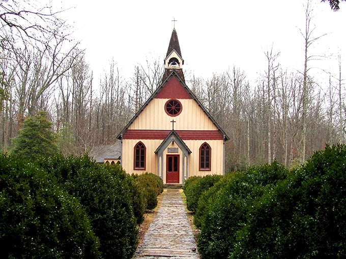 Rugby's historic chapel stands as a Victorian time capsule, its stained glass windows filtering sunlight just as they did in 1887.