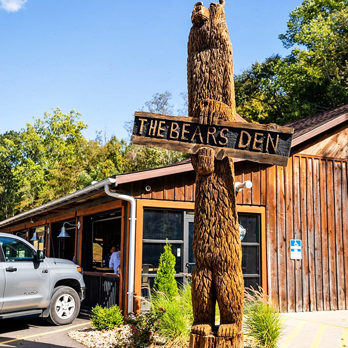 That wooden bear isn't just decoration&mdash;it's your first hint that portions here are wilderness-sized.