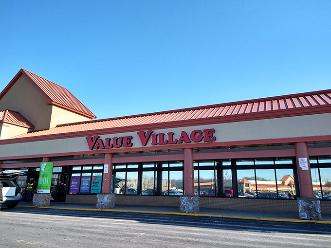 Value Village's sunset-lit storefront glows with possibility. Even the building seems to know amazing deals await inside!