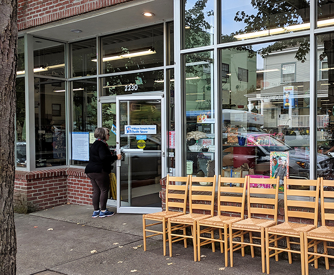 William Temple House's charming brick storefront blends into its neighborhood while offering exceptional secondhand finds inside. 