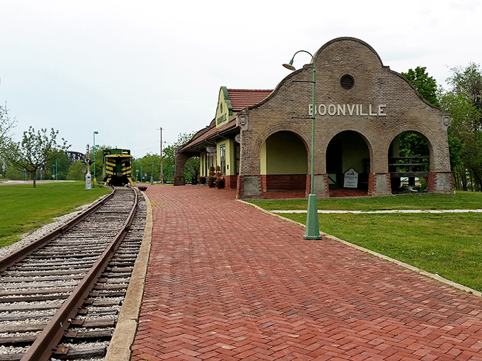 The stately church tower in Boonville reaches skyward, gathering the community beneath its watchful presence every Sunday morning.