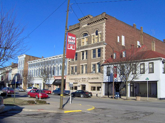 The Connersville News Examiner building stands tall like a hometown anchor—rooted in print, memory, and midwestern pride.