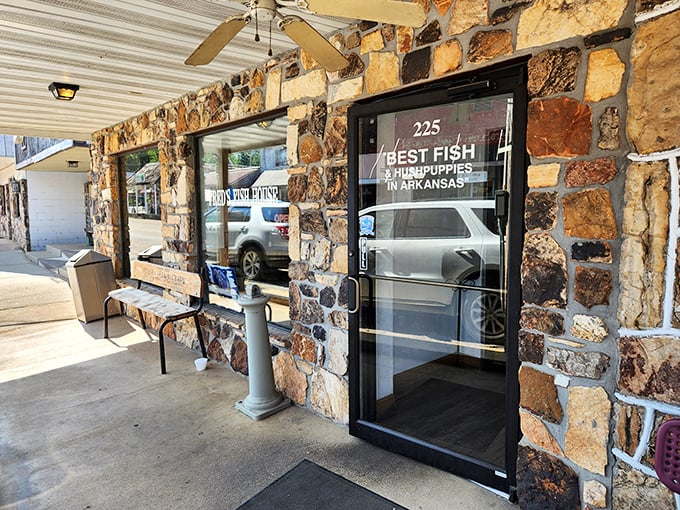 That stone facade and bold window claim at Fred's Fish House isn't bragging if it's true - and locals will tell you it absolutely is.