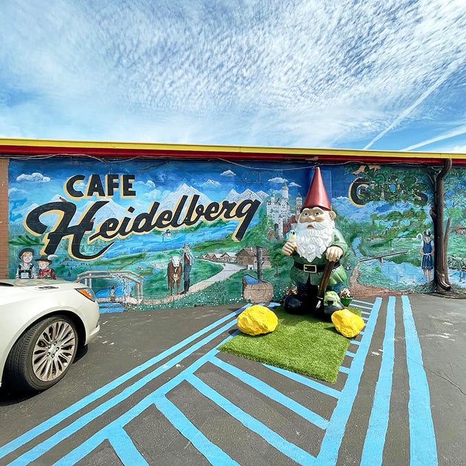 This German wonderland boasts the most photographed gnome in Indiana – standing proudly beside their vibrant mural.