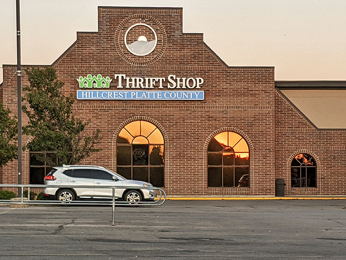 Sunset casts a golden glow on Hillcrest Thrift Shop&mdash;where shopping secondhand feels like a first-class experience.