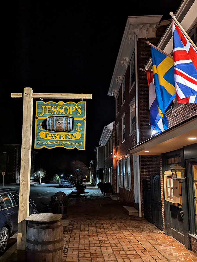 Flags flutter above Jessop's historic facade, where steaks are served with a side of Delaware history that's almost as rich as their sauces.