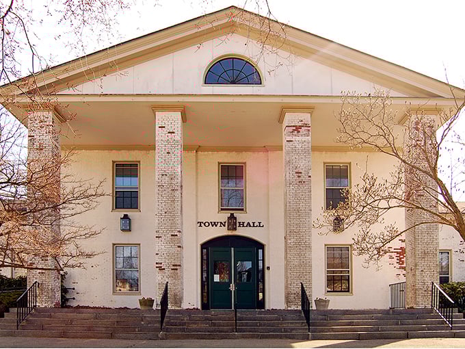 In beautiful Manchester-by-the-Sea, you can explore this grand, white-pillared town hall that welcomes visitors with its classic New England charm.