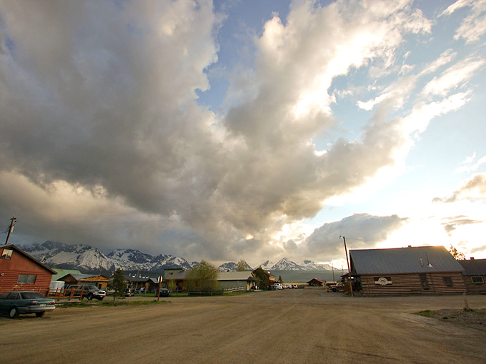 The road through Stanley might be dusty, but the views of those jagged mountain peaks are worth every speck.