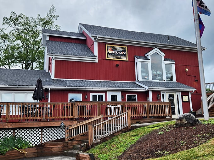 Casual comfort meets serious beef commitment - that welcoming deck promises porterhouses big enough to share with neighbors.