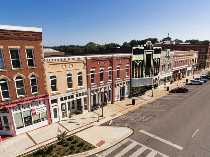 The beautifully preserved storefronts of Talladega create a picturesque downtown where Social Security dollars go the extra mile.