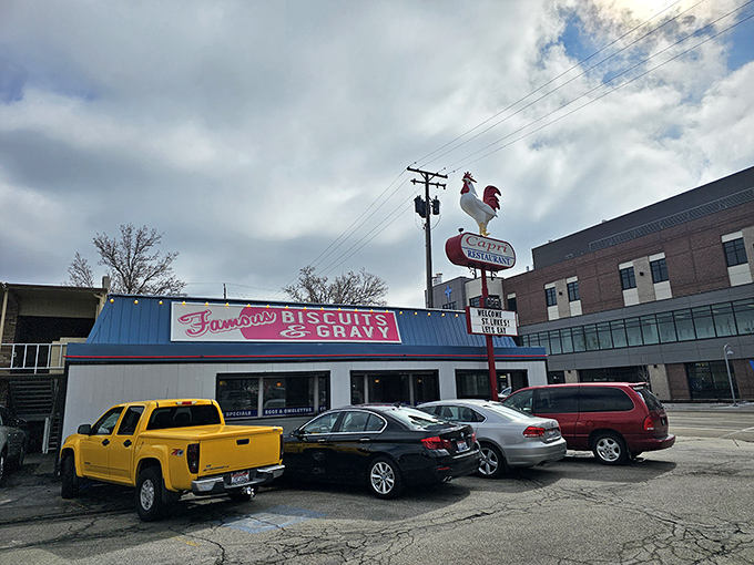 This baby-blue diner with the proud rooster might not win architectural awards, but the biscuits inside have earned a permanent place in Boise's breakfast hall of fame.