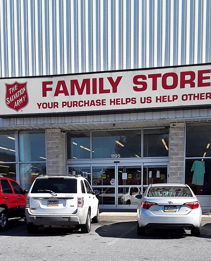 "Thrifting with a side of patriotism! This vibrant storefront invites you to hunt for treasures while supporting an American tradition."