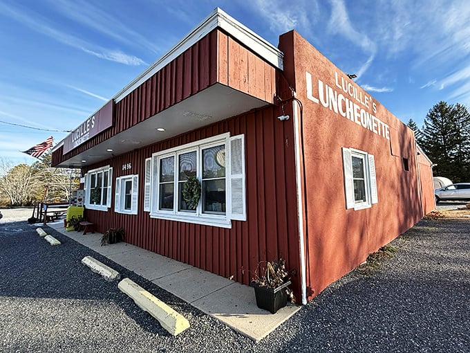 The brick-red exterior of Lucille's stands like a delicious mirage in the Pine Barrens, promising comfort food salvation to hungry travelers and locals alike.