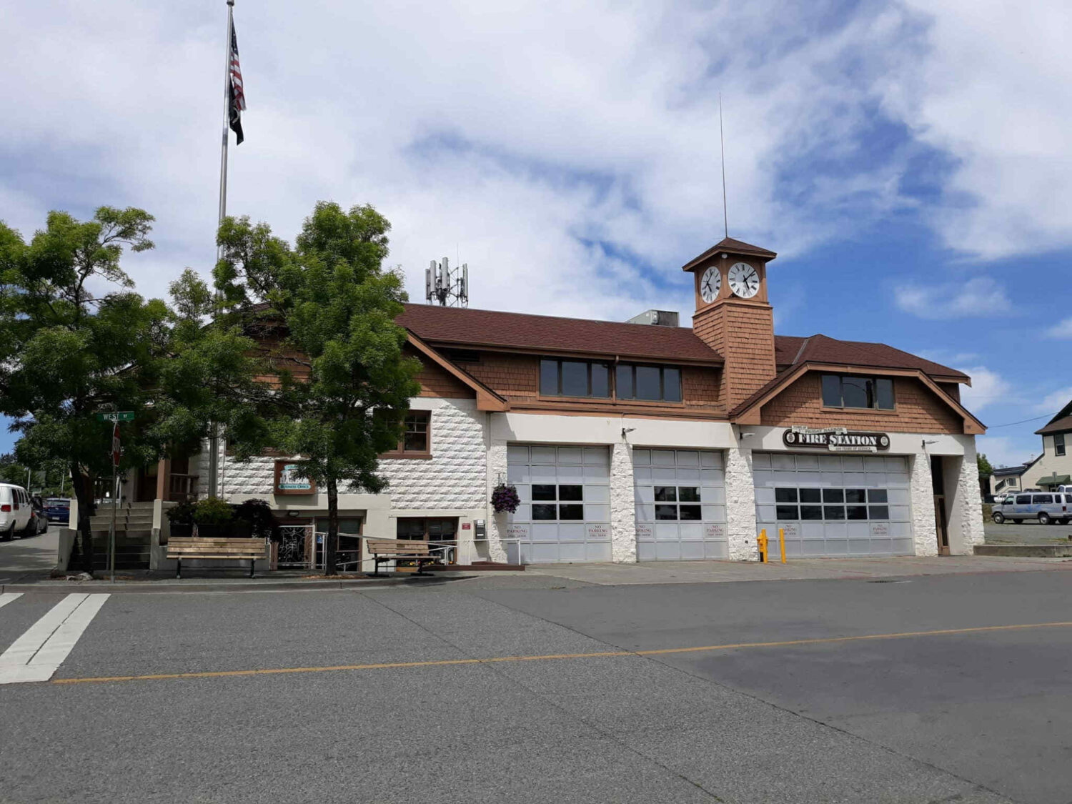 The historic Fire Station stands as Friday Harbor's timekeeper, its clock tower reminding islanders that even when you're on island time, someone's still counting.