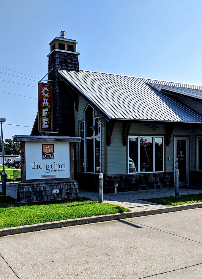 Welcome to Grind Coffee & Nosh, where rustic charm meets culinary delight. This unassuming exterior houses a treasure trove of flavors that'll make your taste buds do a happy dance.