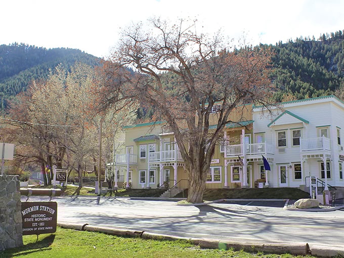 The Genoa Volunteer Fire Department stands like a proud sentinel against the Sierra backdrop, quietly protecting Nevada's oldest settlement since 1864.