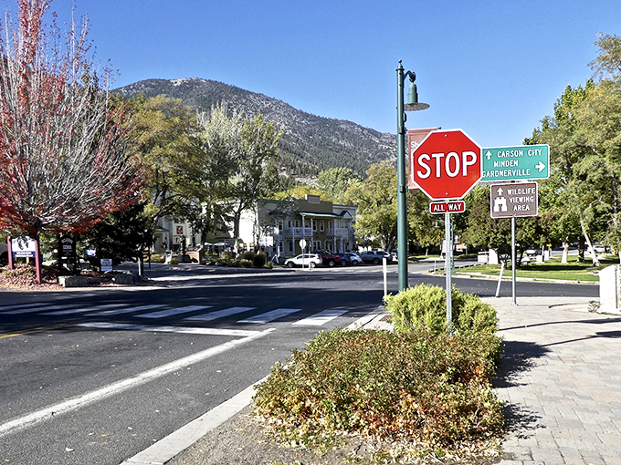 The Genoa Volunteer Fire Department stands like a proud sentinel against the Sierra backdrop, quietly protecting Nevada's oldest settlement since 1864.