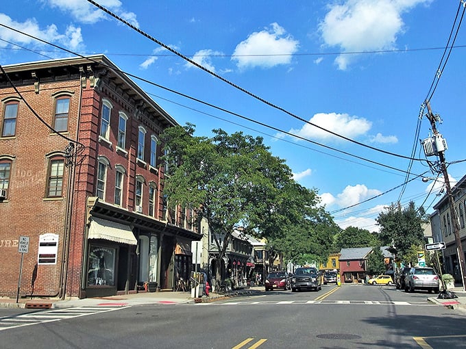 Frenchtown's aerial view reveals what real estate agents call "location, location, location" – a picturesque riverside town where the Delaware River curves like nature's own welcome sign.