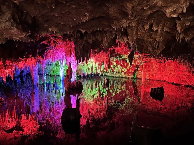 Nature's own cathedral ceiling, complete with limestone chandeliers that took millions of years to install. Mother Earth's patience puts our renovation timelines to shame.