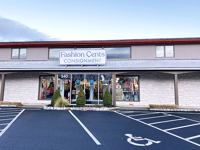 The inviting storefront of Fashion Cents Consignment welcomes treasure hunters with its clean lines and neat landscaping&mdash;like a department store's stylish cousin who knows all the bargain secrets.