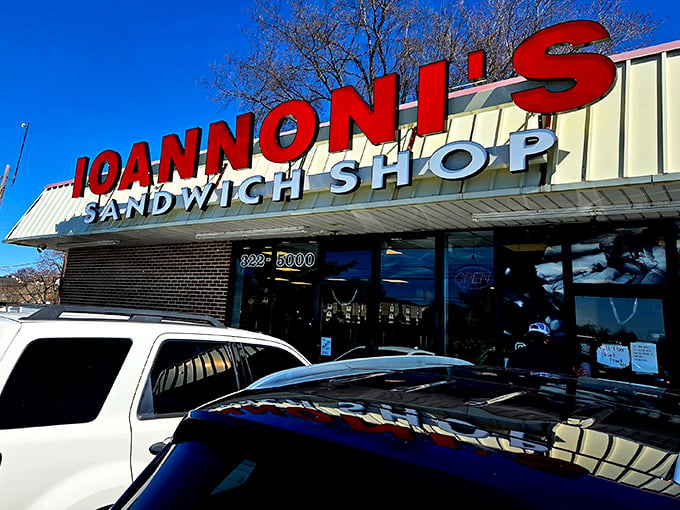 The bold red letters of Ioannoni's beckon like a siren song to sandwich enthusiasts – no fancy frills, just the silent promise of deliciousness waiting inside.