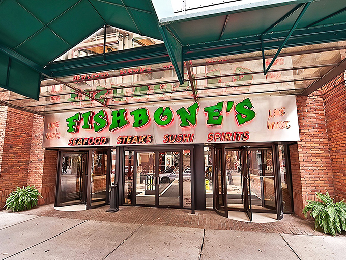 The neon marquee beckons like a lighthouse for hungry souls wandering Greektown. That retro sign isn't just advertising&mdash;it's making a delicious promise.