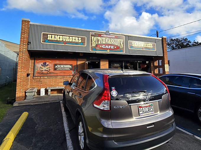 The sign says "FOOD SUDS" but what it really means is "life-changing burgers ahead." No fancy frills, just the promise of greatness.