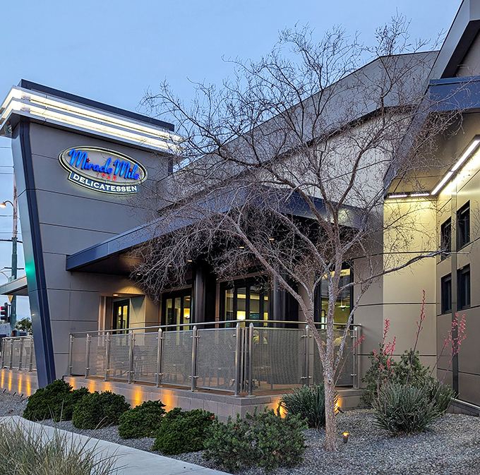 Architectural eye candy! Miracle Mile Deli's modern exterior blends sleek design with classic deli charm, inviting hungry Phoenicians to step into sandwich paradise.