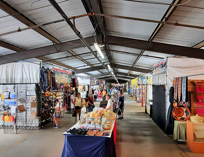 The covered walkways of Mesa Market Place stretch like runways of possibility, where one person's castoffs become another's treasures.