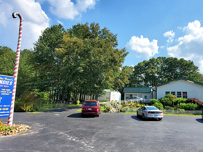 A garden path to paradise! The unassuming exterior of Martin Greer's Candies hides a wonderland of sweetness that awaits beyond those flower-lined walkways.