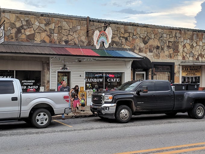 The rainbow sign beckons like a promise &ndash; this unassuming stone facade in Mountain View hides culinary treasures worth discovering.