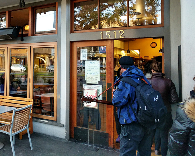 The humble storefront where pizza dreams come true. Simple outdoor seating invites you to dive right in without pretense or delay.