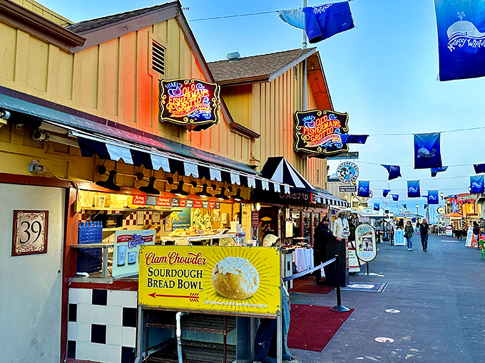 The sunshine-yellow exterior of Old Fisherman's Grotto stands out on Monterey's Fisherman's Wharf like a culinary lighthouse beckoning hungry travelers home.