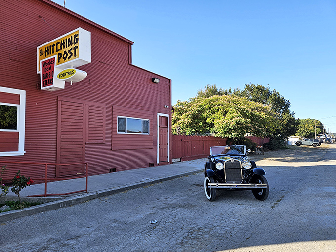 Like a beacon of barbecue brilliance, The Hitching Post's unmistakable red exterior promises smokehouse salvation in tiny Casmalia, California.