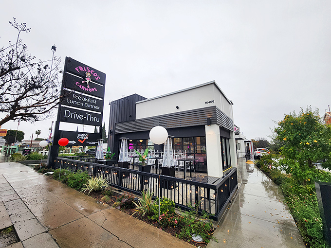 Frisco's sleek exterior blends modern design with retro flair, those pink balloons practically screaming "fun happens here" to everyone driving past.
