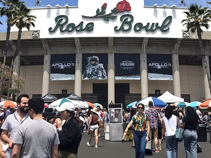 The iconic Rose Bowl sign welcomes treasure hunters to what might be the holy grail of flea markets in Southern California.