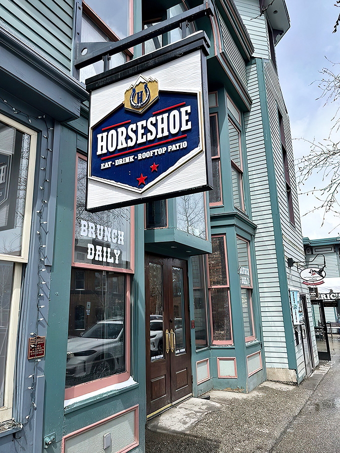 The iconic blue Horseshoe sign welcomes hungry adventurers to this Breckenridge gem. Lucky you&mdash;you've found mountain town gold.