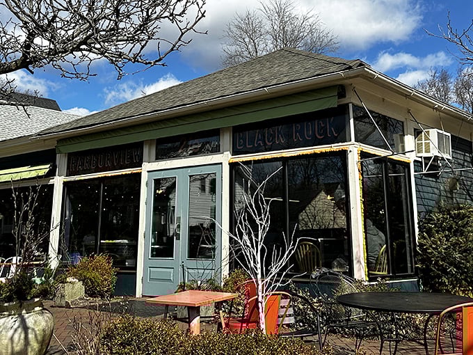 The mint-green exterior of Harborview Market stands like a beacon of breakfast hope in Bridgeport's Black Rock neighborhood. Morning salvation awaits inside. 