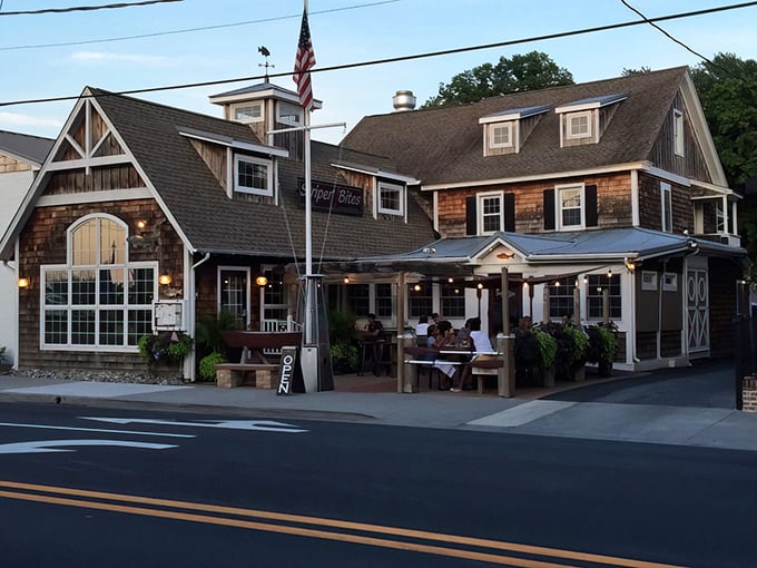 That weathered shingle charm whispers "serious seafood inside" louder than any neon sign ever could.