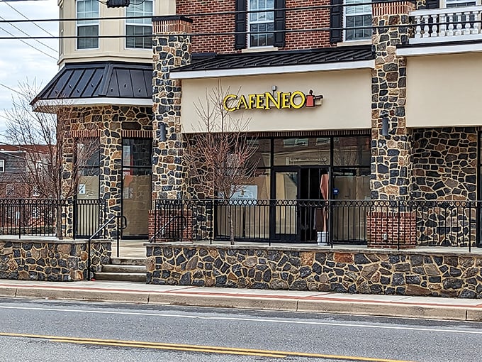 Cafeneo's stone-and-brick exterior isn't just another pretty facade&mdash;it's the gateway to cheesecake nirvana in Newark's bustling college district.