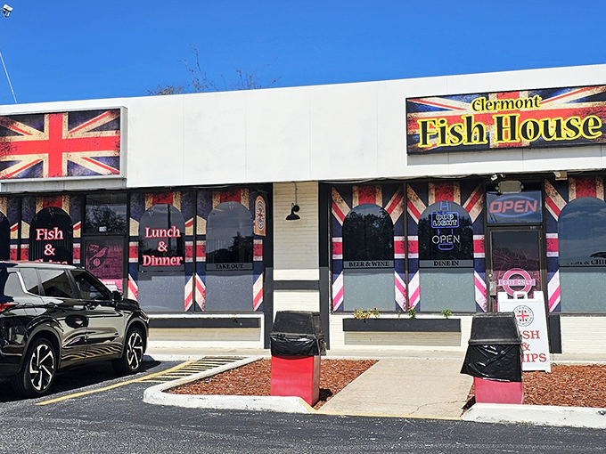 That Union Jack flag isn't just decoration &ndash; it's a promise of authentic British pub grub in sunny Florida.