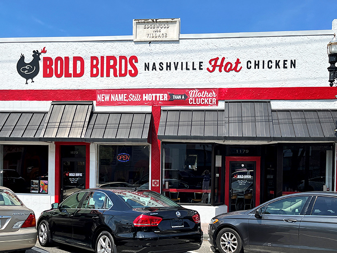 The red and white storefront announces its mission with unmistakable clarity: bringing Nashville's fiery poultry tradition to Jacksonville's hungry masses.