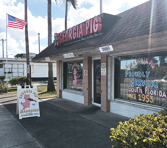 The time capsule of Florida barbecue stands proudly on State Road 7, its cartoon pig mascot welcoming hungry travelers since the Eisenhower administration.