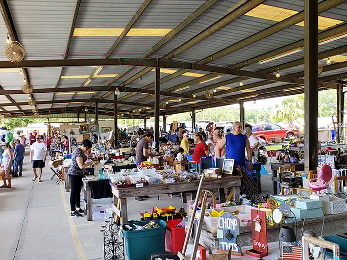 The treasure hunt begins! Shoppers browse under covered pavilions where yesterday's castoffs become tomorrow's conversation pieces.