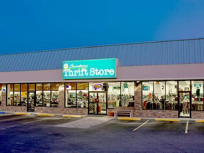 The iconic teal sign glows like a beacon at dusk, promising treasure hunters adventures that don't require a metal detector or sunscreen.