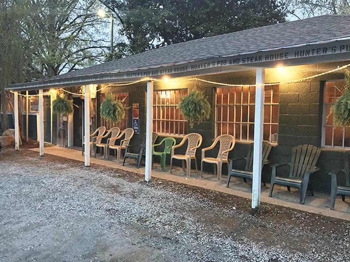 The unassuming exterior of Hunter's Pub hides culinary treasures within, like finding Shakespeare performing at your local library.
